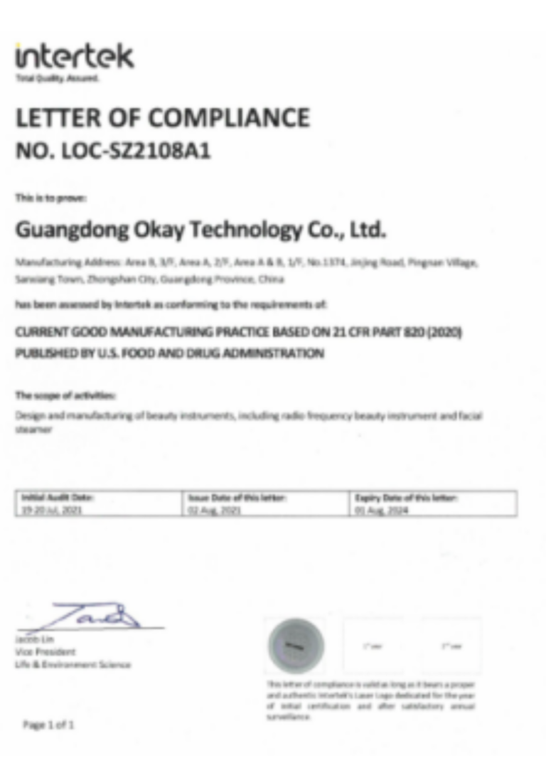 Certificates - OKACHI BEAUTY